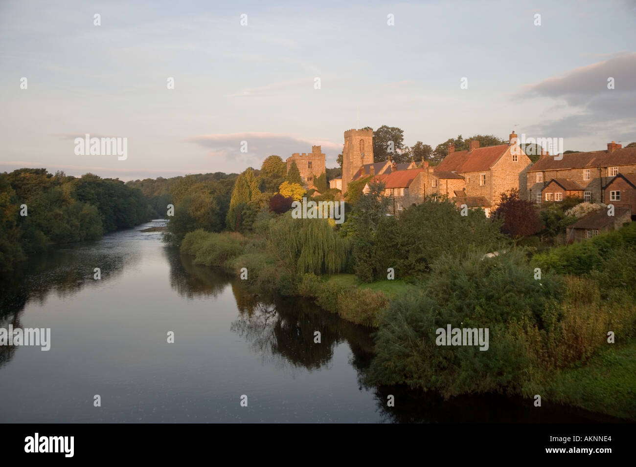 A view of West Tanfield village looking across the River Ure in North ...