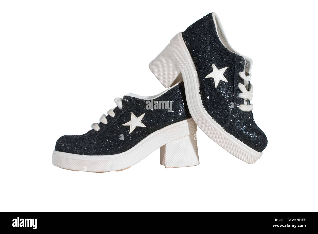 pair of black and white sparkling platform shoes with star design Stock ...