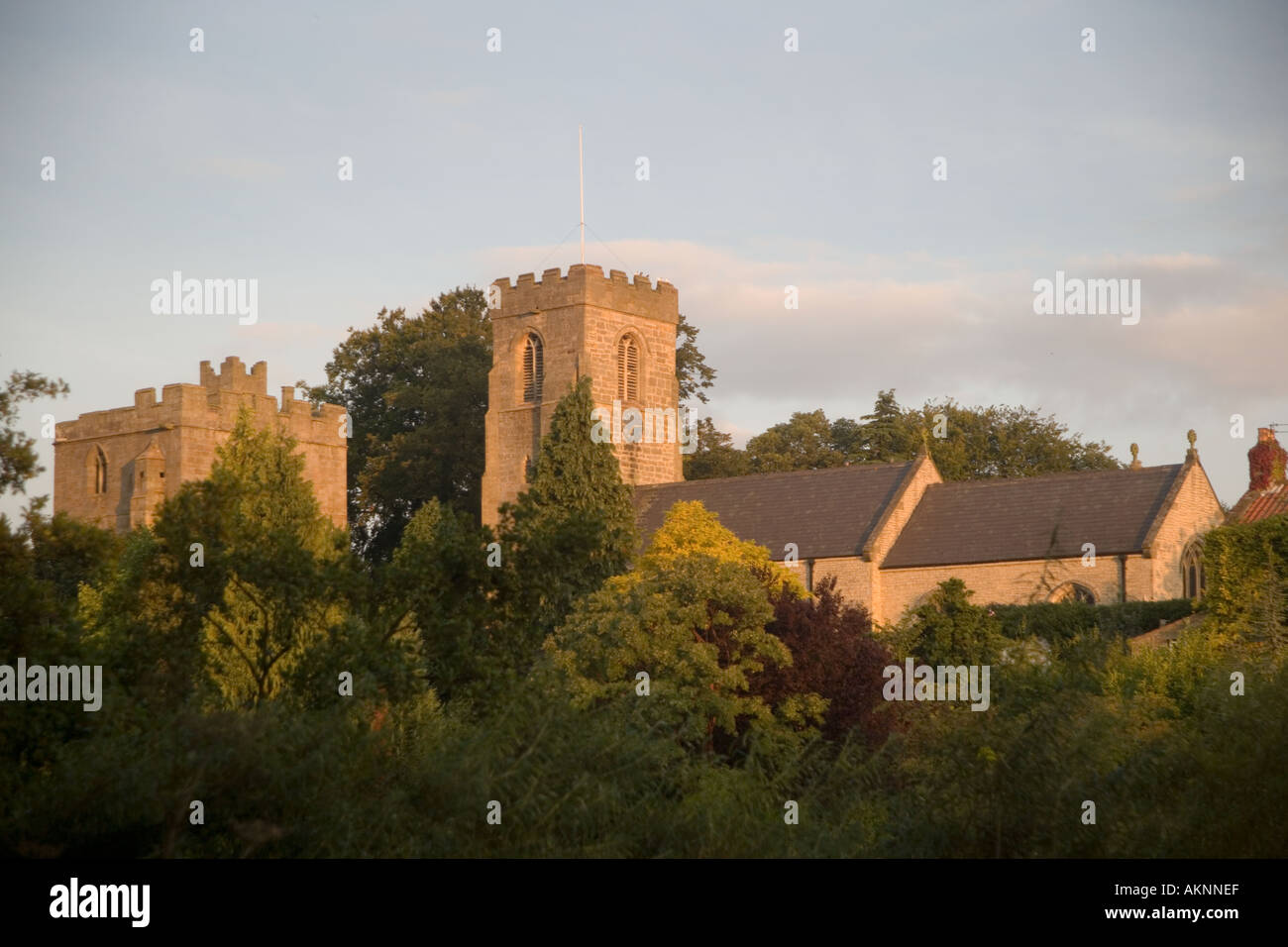 A view of West Tanfield village looking across the River Ure in North ...