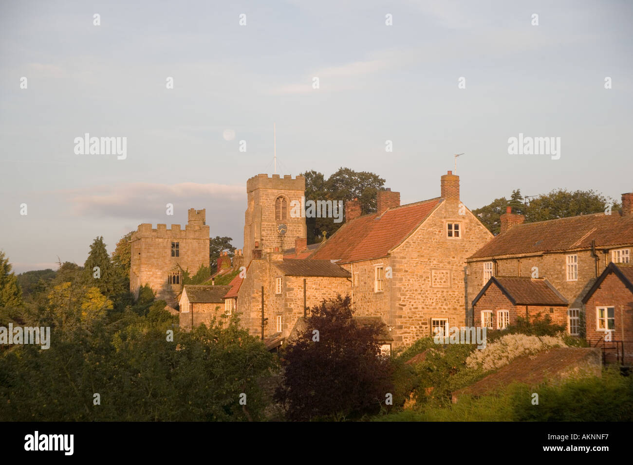A view of West Tanfield village looking across the River Ure in North ...