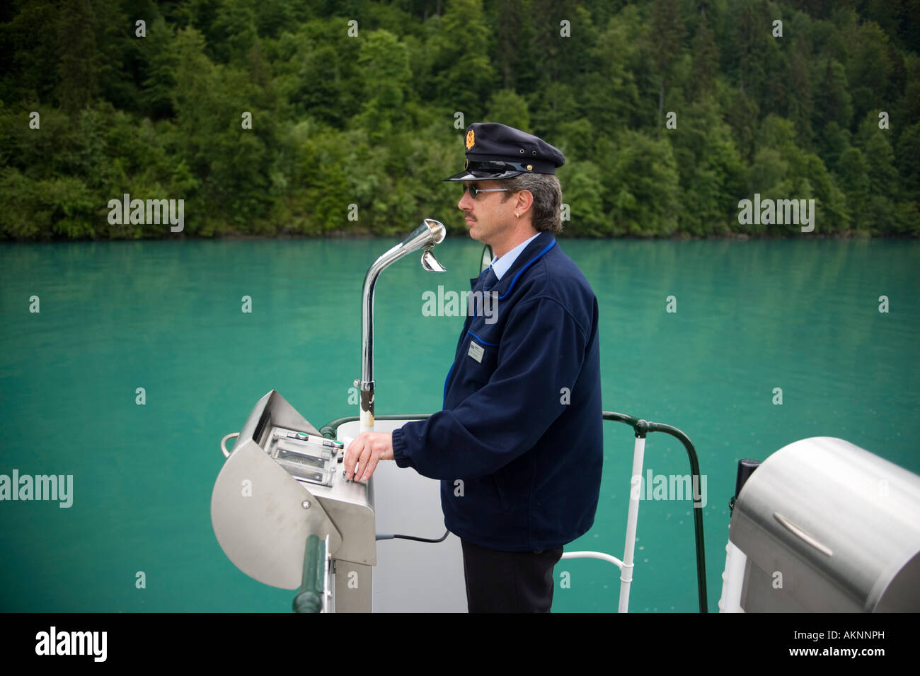 Captain navigating a ship Lake Brienz Bernese Oberland highlands Canton ...