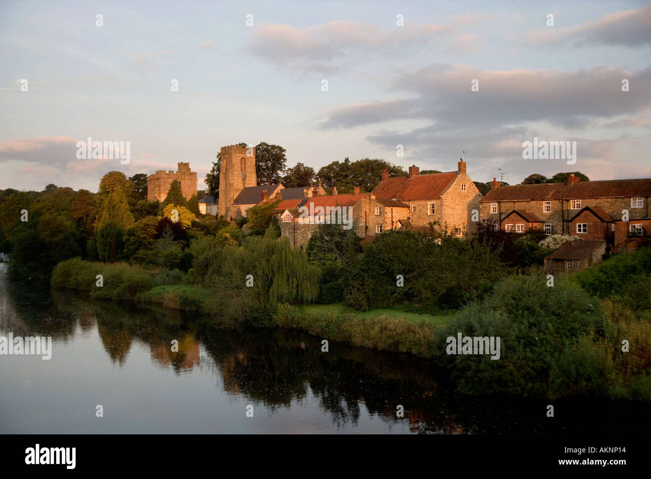 A view of West Tanfield village looking across the River Ure in North ...