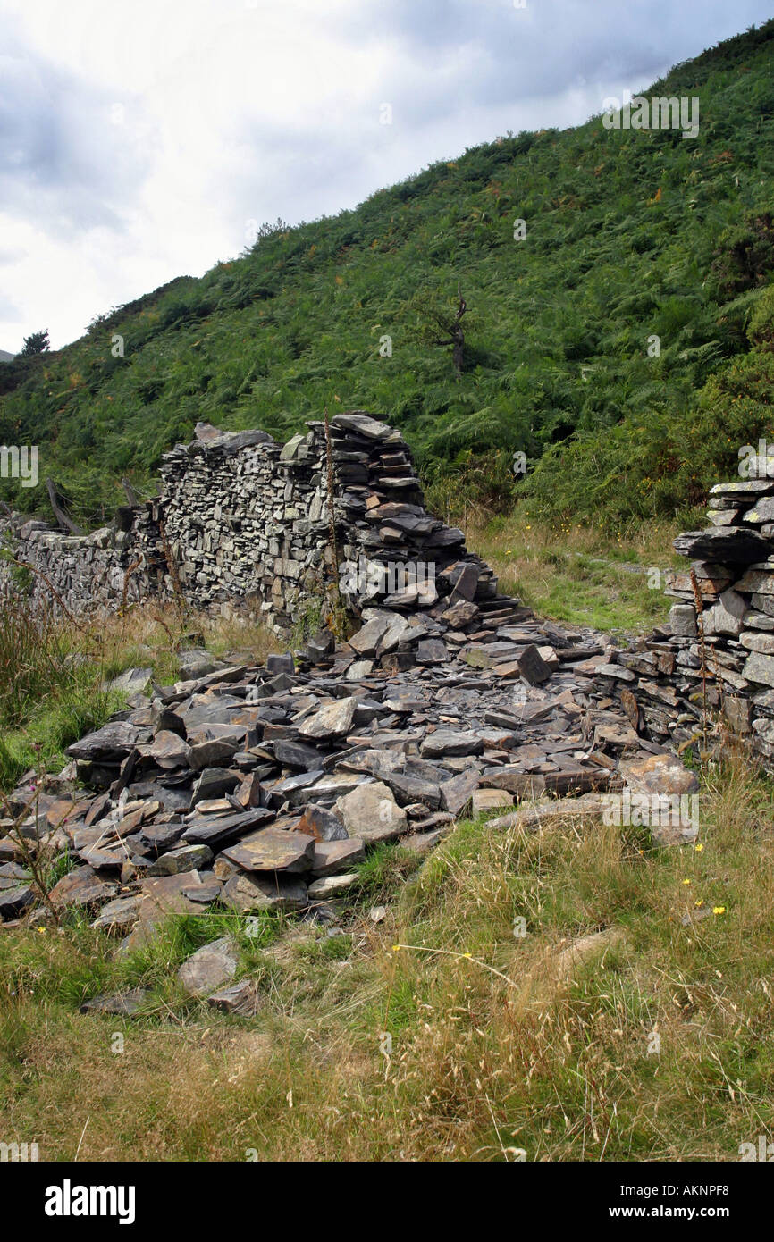 a collapsed dry stone wall in cumbria Stock Photo - Alamy