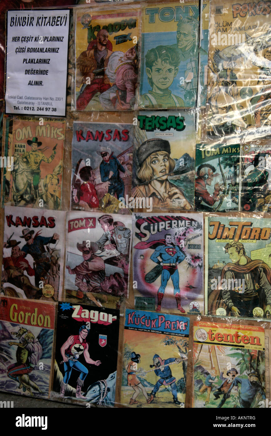 Old Turkish children's comics on display including Tin Tin and Superman ...