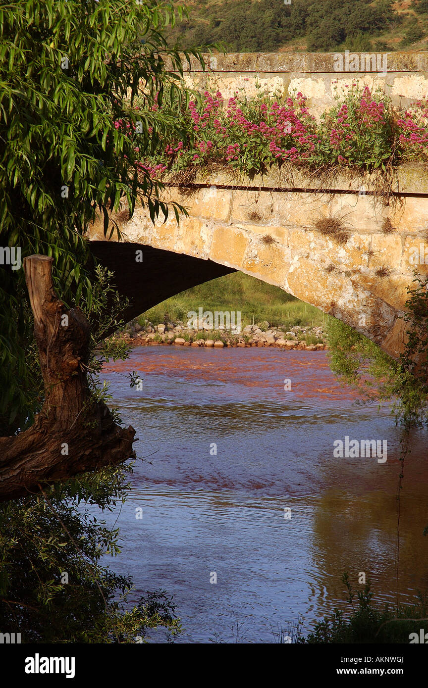 Castilian stonework glowing on an ancient bridge in Covarrubias Stock ...