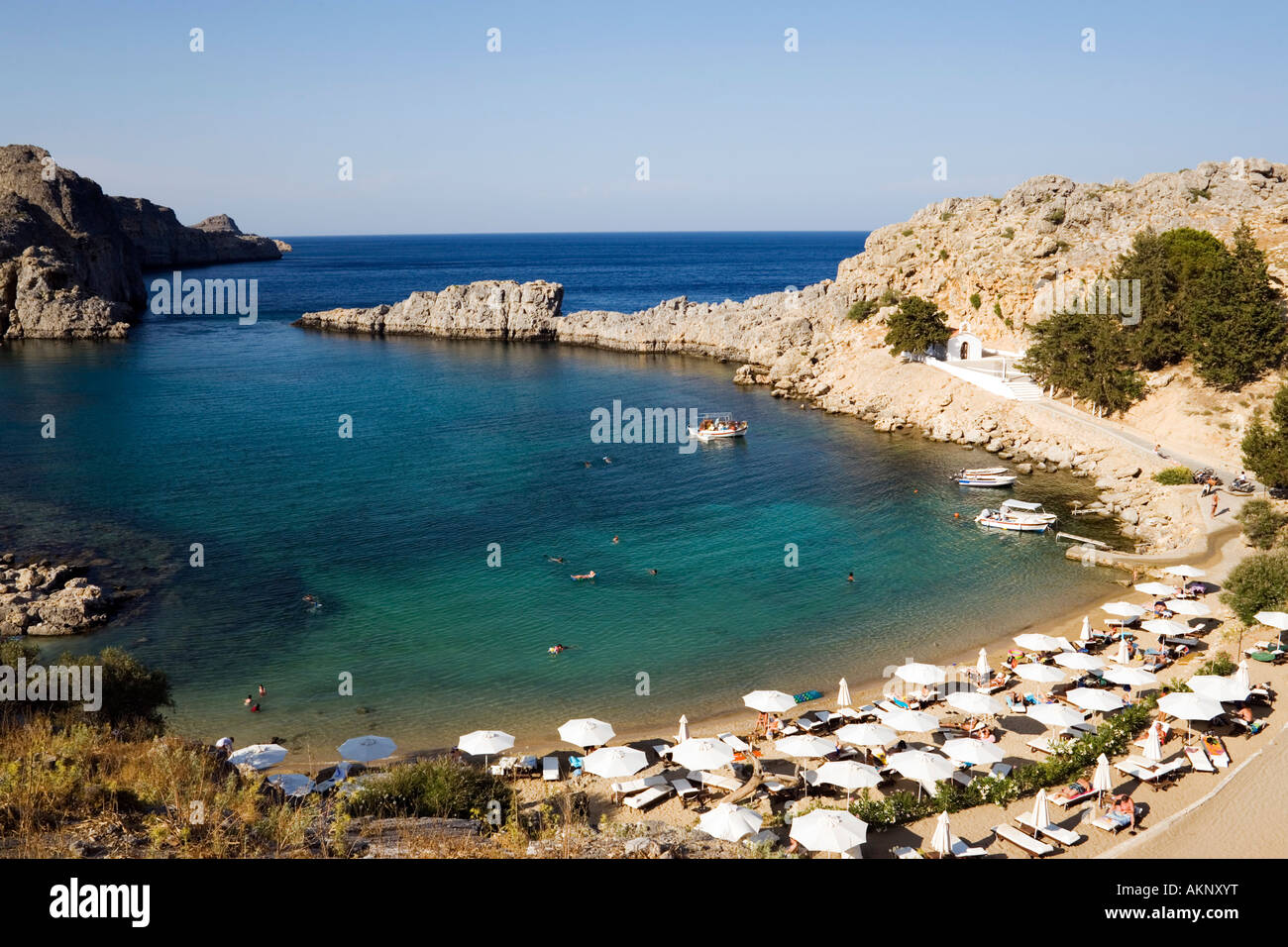 Elevated view of beach at Saint Paul s Bay Agios Pavlos Lindos Rhodes Greece Stock Photo - Alamy