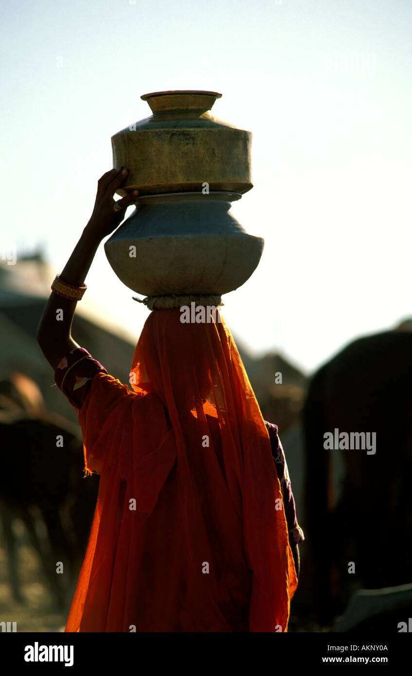 Woman carrying water pot rajasthan hi-res stock photography and images ...