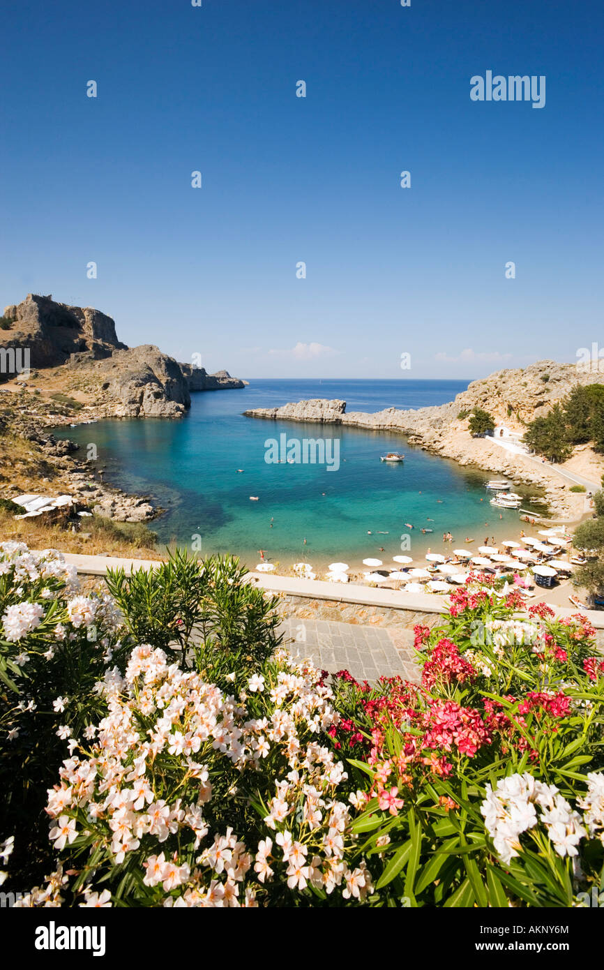 Elevated view of beach at Saint Paul s Bay Agios Pavlos Lindos Rhodes Greece Stock Photo - Alamy