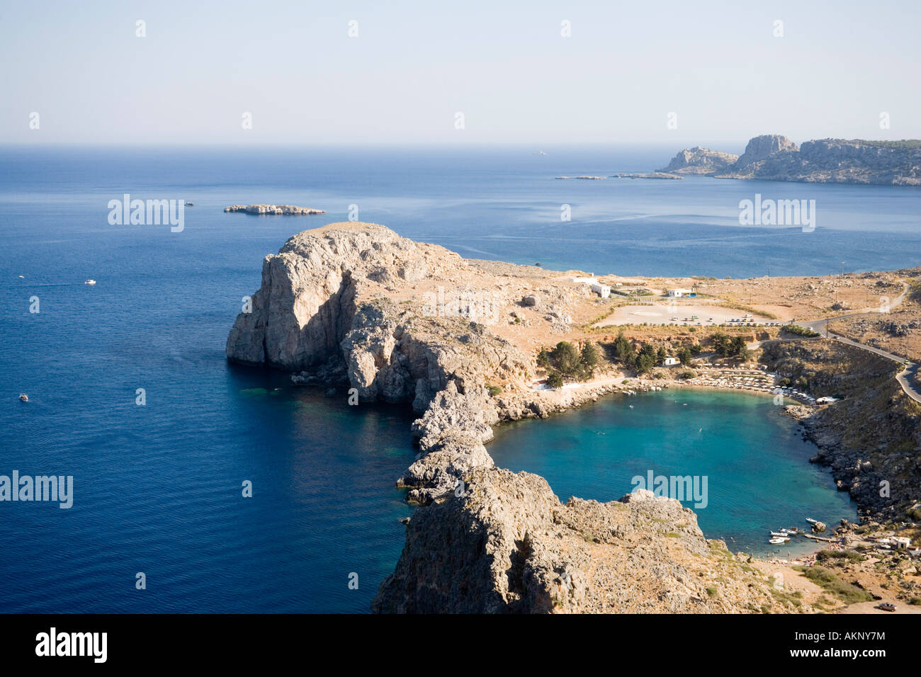 Elevated view of Saint Paul s Bay Agios Pavlos Lindos Rhodes Greece Stock Photo - Alamy