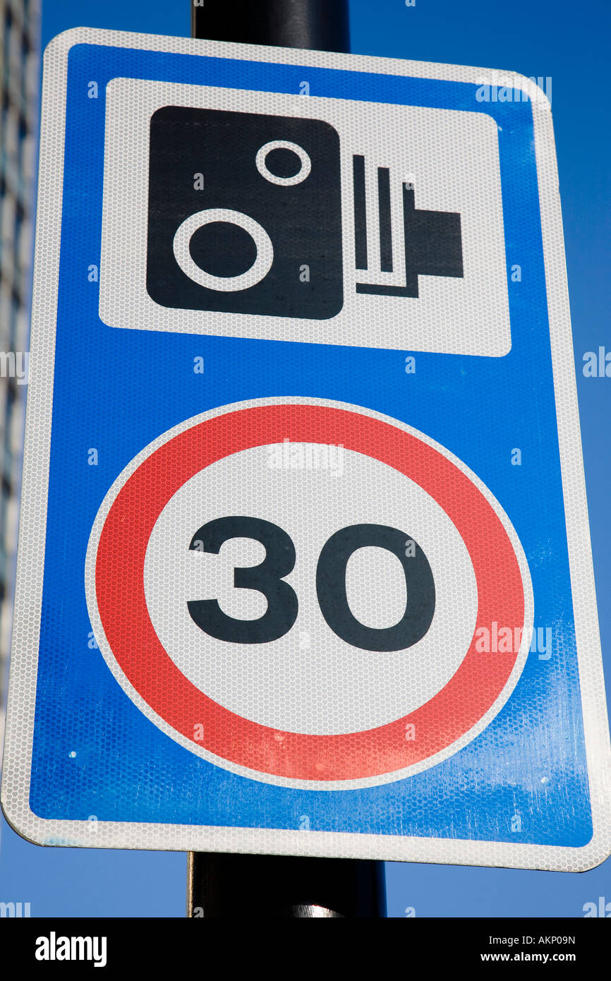 A road sign in central London showing that the road has a 30mph speed ...