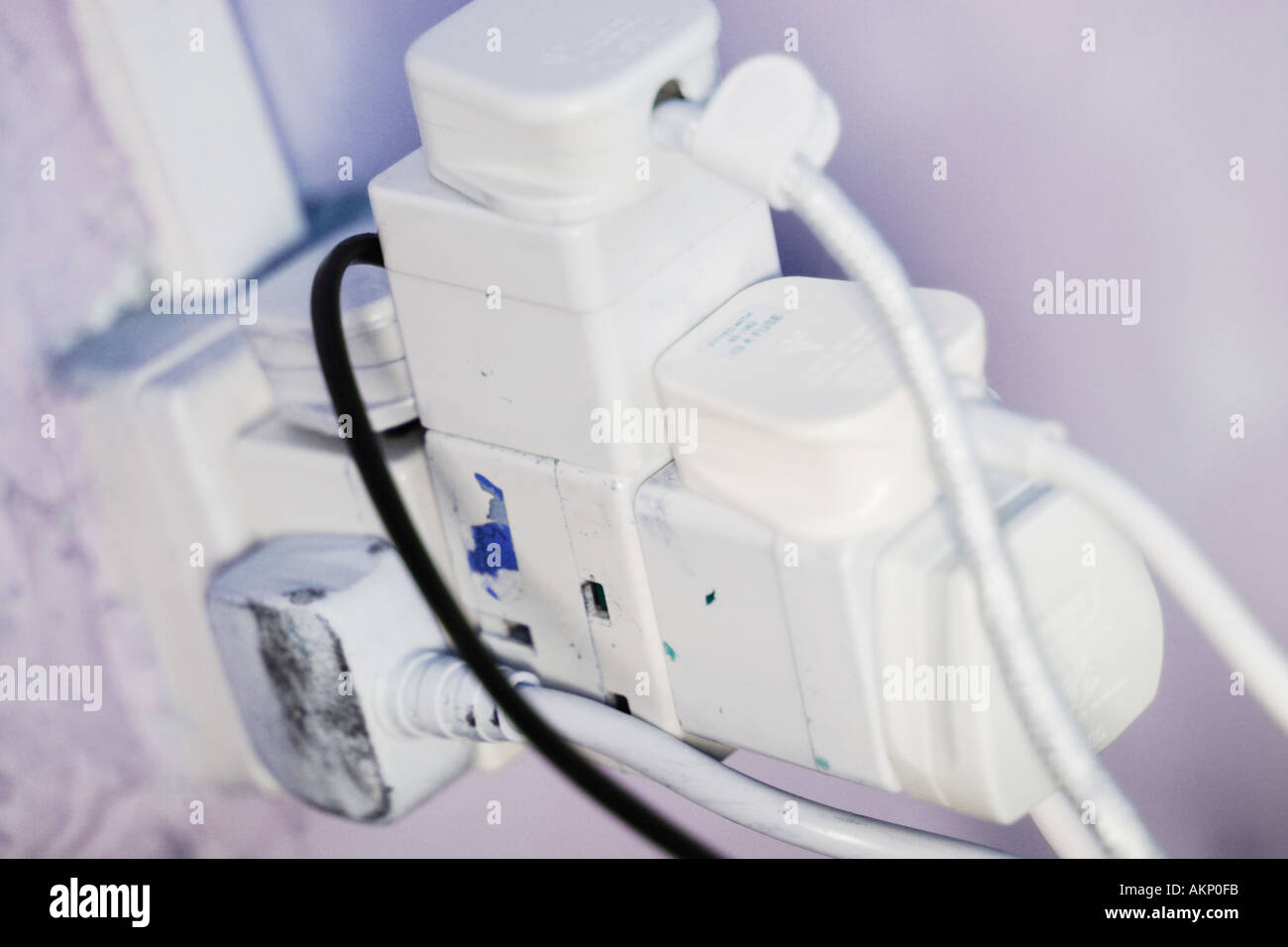 Unsafe Electrical Adapters - unsafe electricity Concept Stock Photo - Alamy