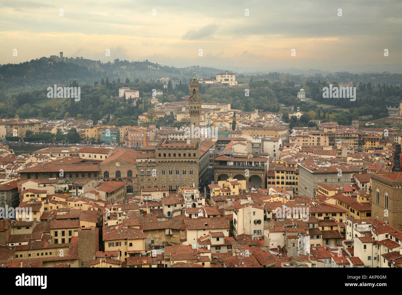 A view across Florence from the top of the duomo, Florence, Tuscany ...