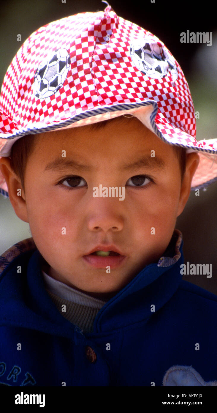 child at Kazakh nomad camp, Heavenly Lake, Xinjiang, China Stock Photo ...