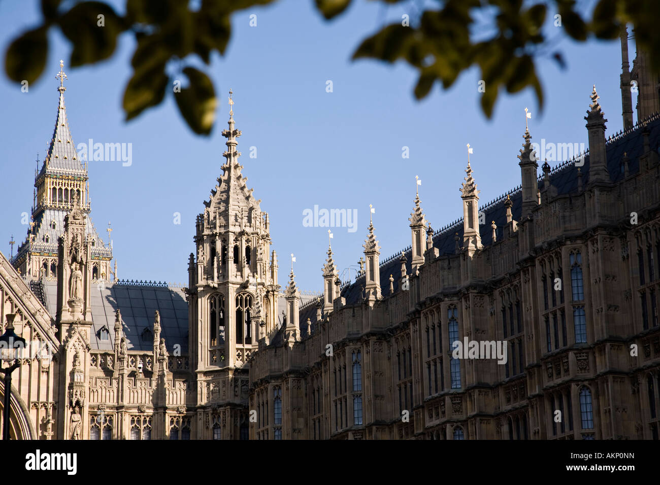 Part of the Palace of Westminster (Houses of Parliament) viewed from the Victoria Tower, London ...