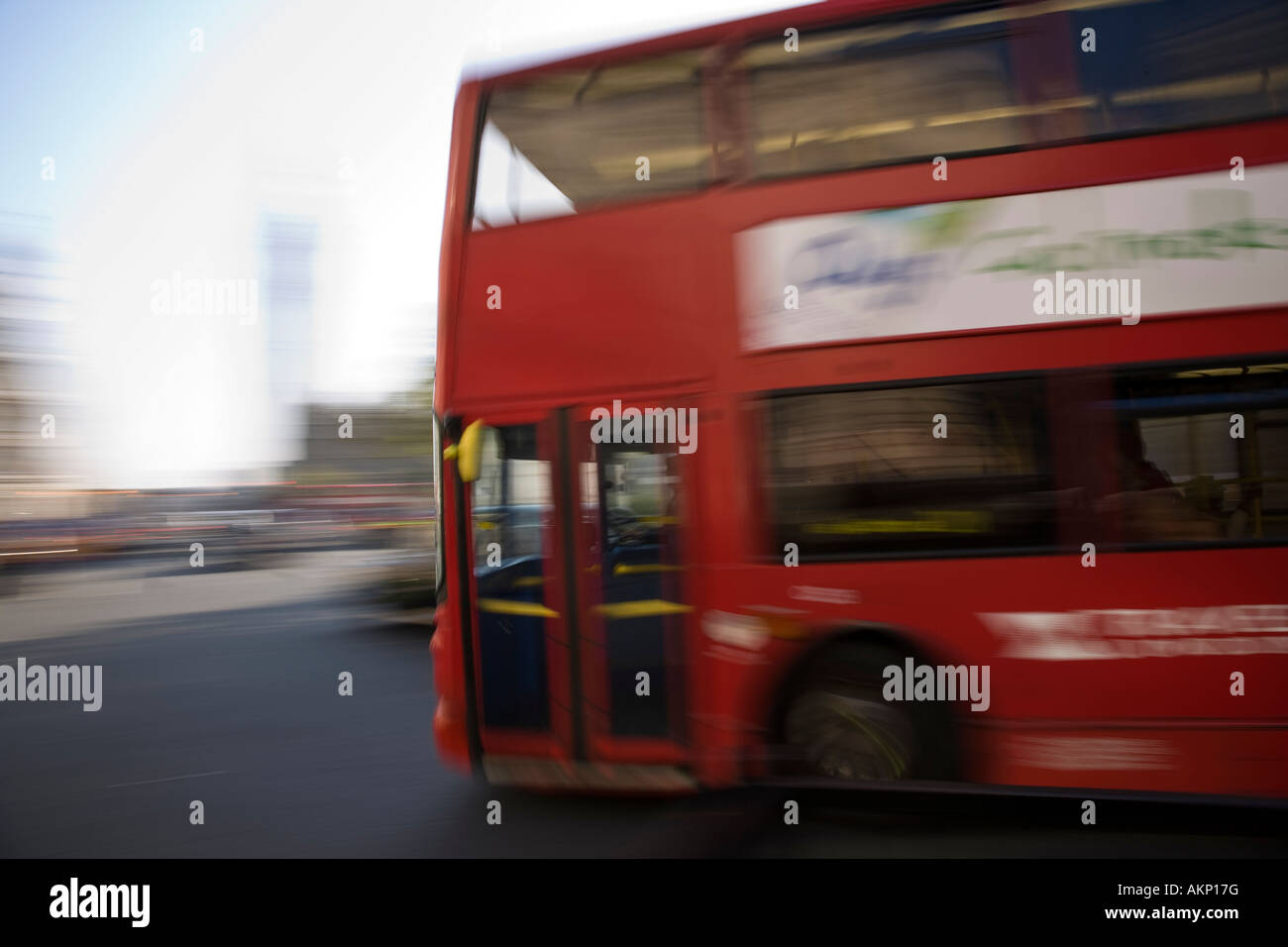A London bus negotiating Parliament Square Westminster at speed, London ...
