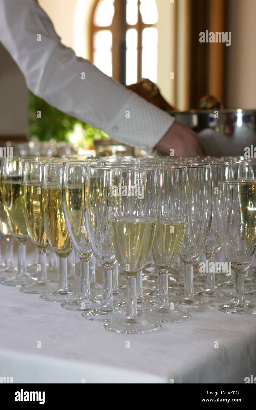 Welcome reception drinks are prepared at a wedding reception champagne ...