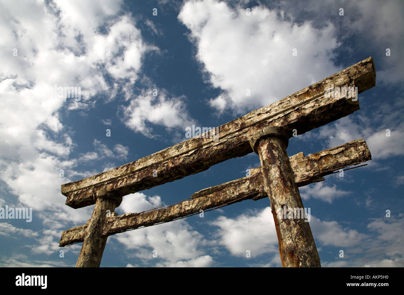 old Torii shrine gate on a beach in northern Japan, Aomori Stock Photo ...