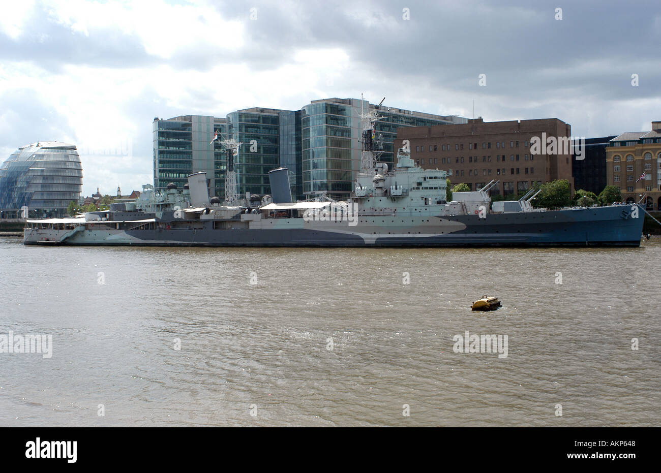 HMS Belfast warship museum on the River Thames South bank London Stock ...