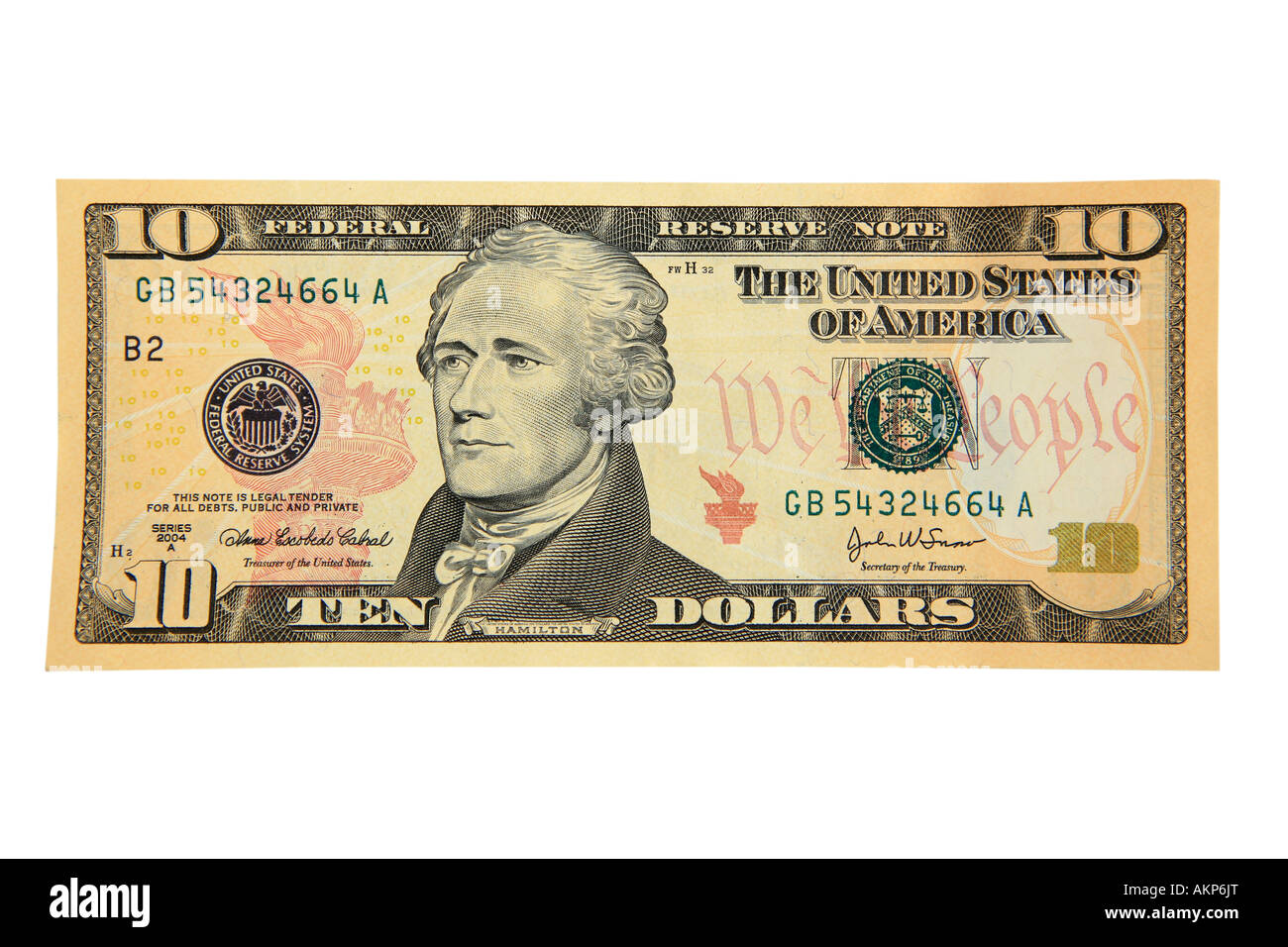 Ten dollar bill American money isolated on white background Stock Photo ...