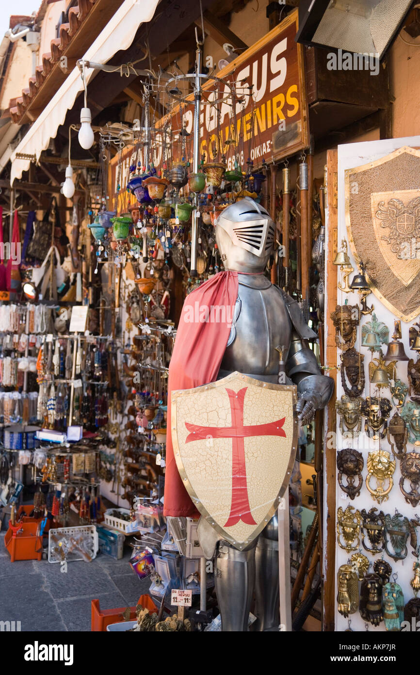 Knight s armour in front of a souvenir shop at shopping street Odos ...