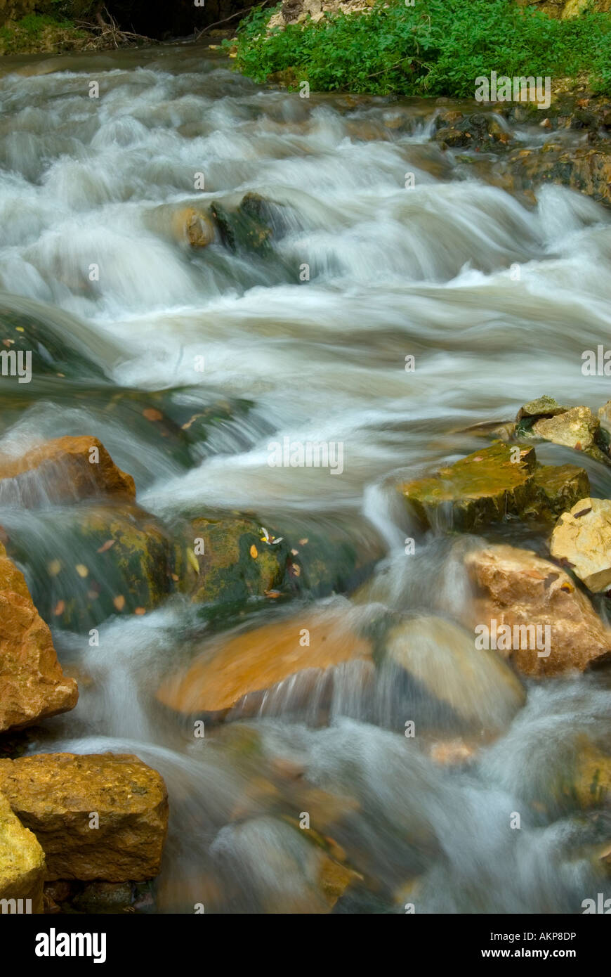 Mountain stream flowing slow shutter speed in Oyoun Al Samak North of ...