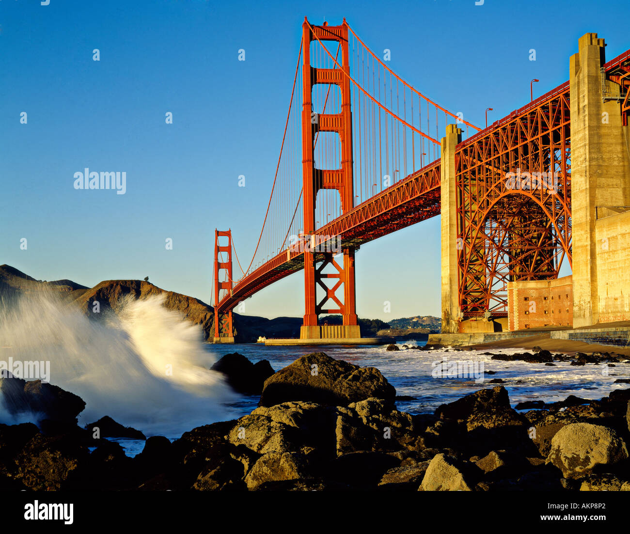 Golden Gate Bridge in San Francisco CA from surf on Baker Beach Stock ...