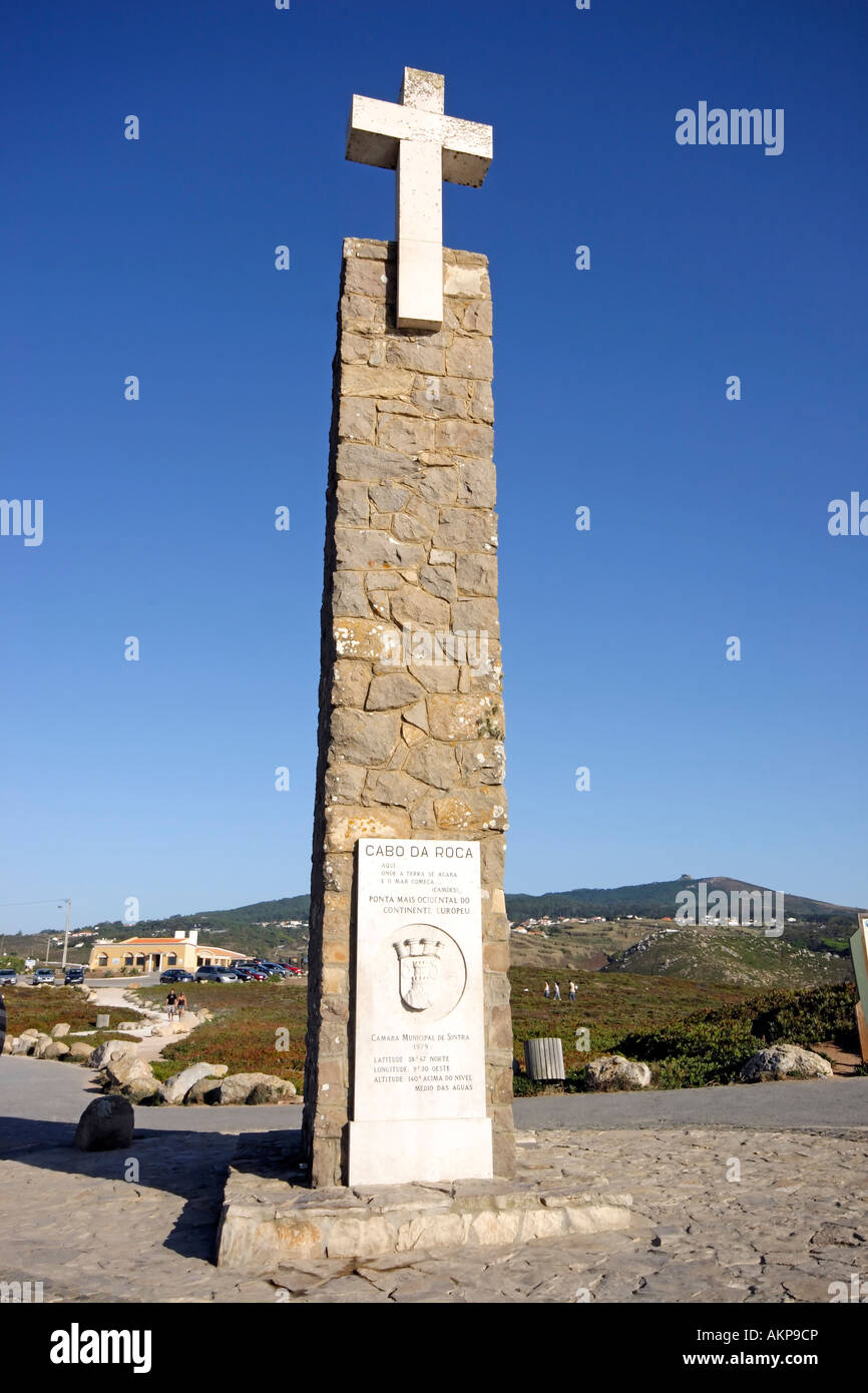 Stone Cross atop monument at Cabo Da Roca, Portugal Stock Photo - Alamy