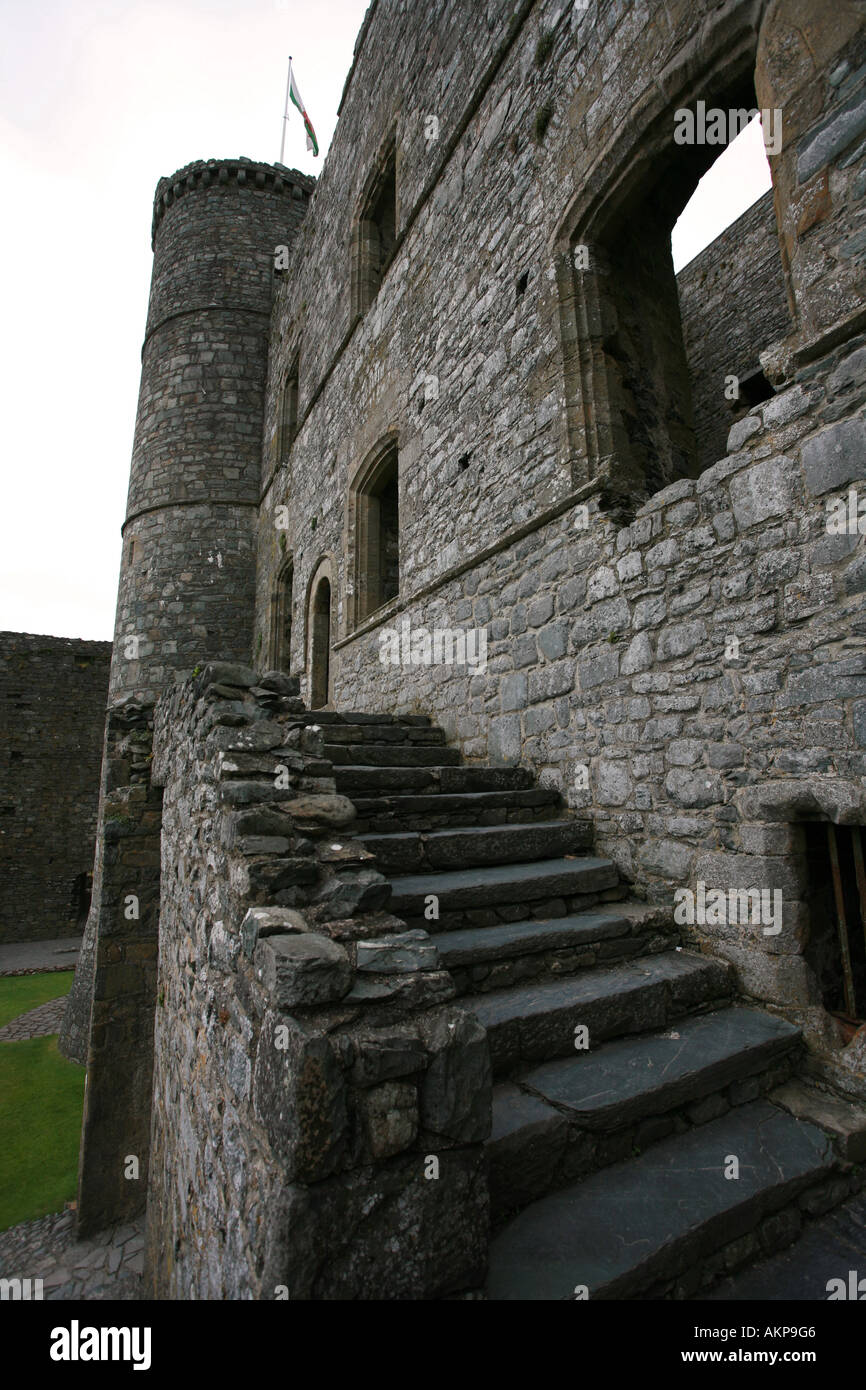 Internal walls and fortified stone stair case of famous Harlech Castle ...