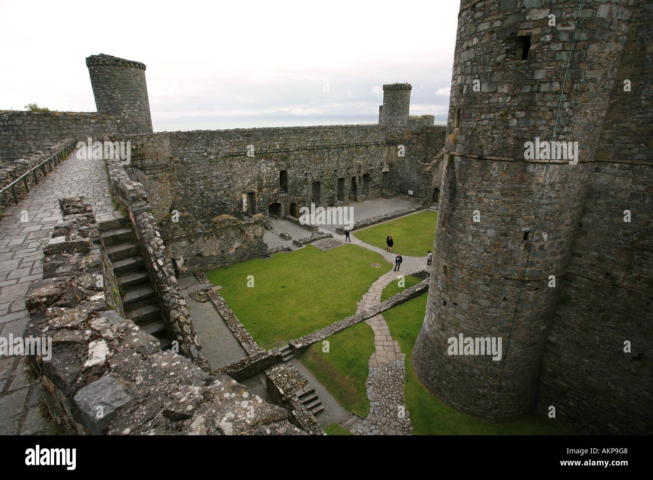 Aerial view of central courtyard battlements ramparts and stone stairs ...