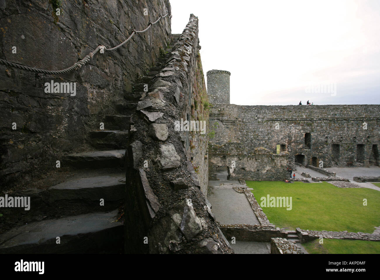 Internal walls and fortified stone stair case of famous Harlech Castle ...