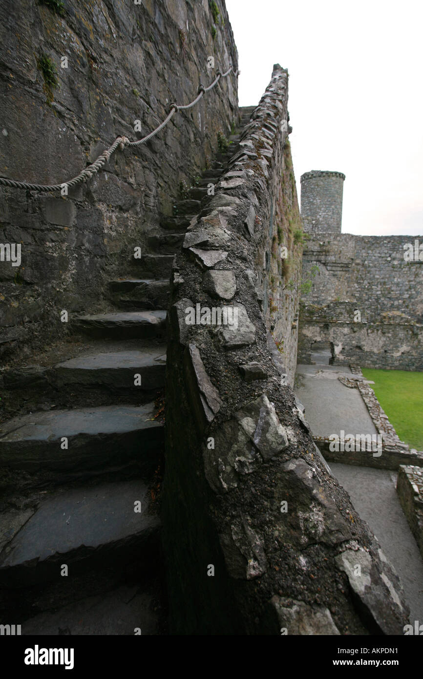 Internal walls and fortified stone stair case of famous Harlech Castle ...