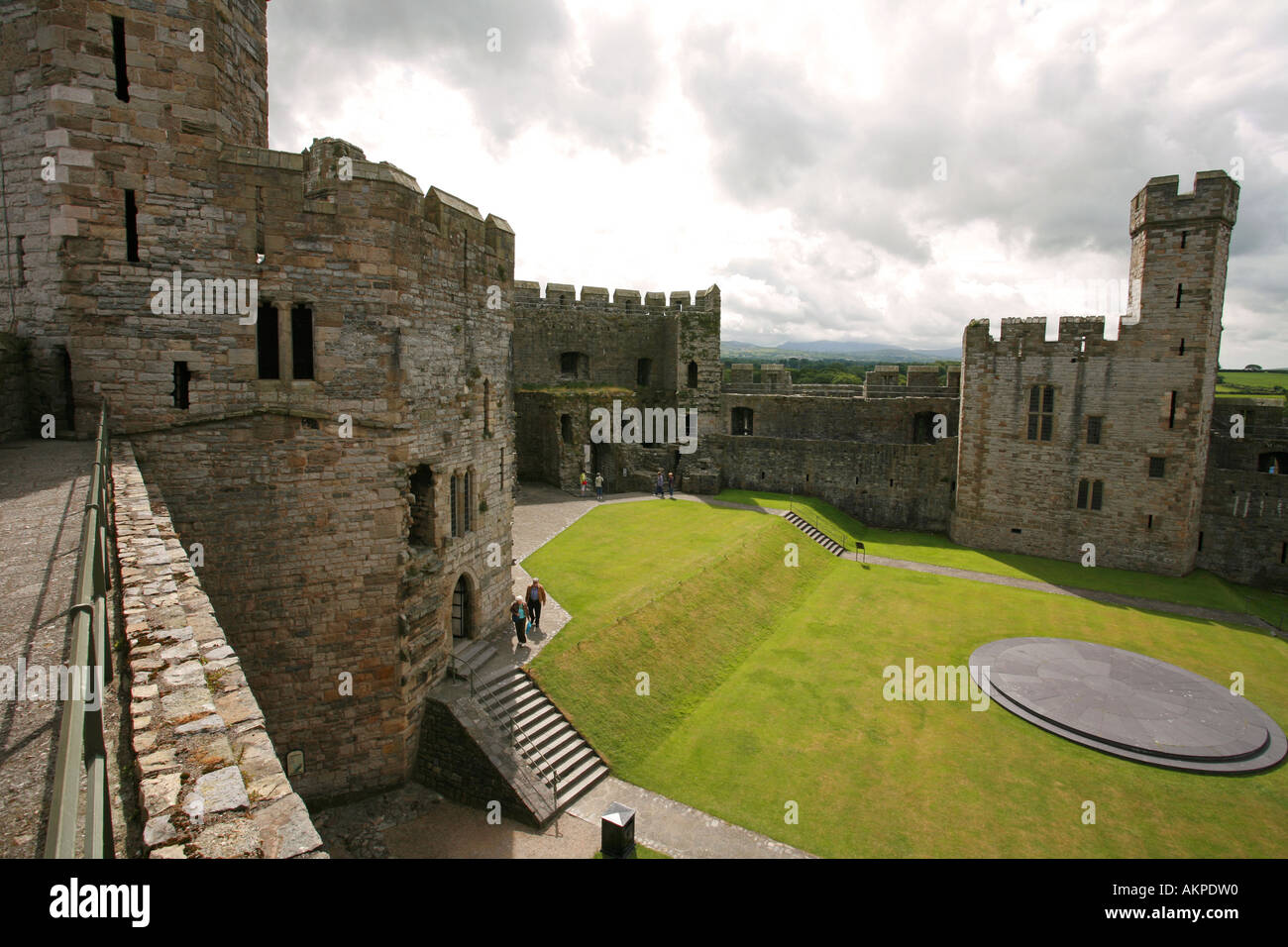 Aerial view of courtyard fortified stone walls towers embattlements of ...