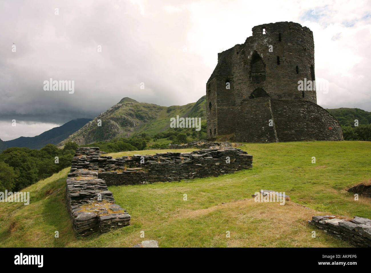 Dolbadarn Castle ruins remains with Mount Snowdon behind a popular ...