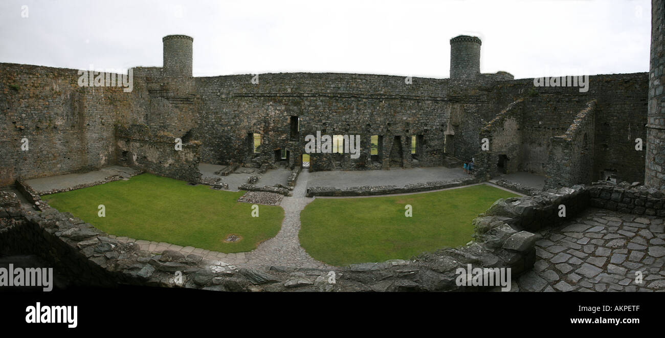 Internal walls and fortified ramparts and gatehouse of famous Harlech ...