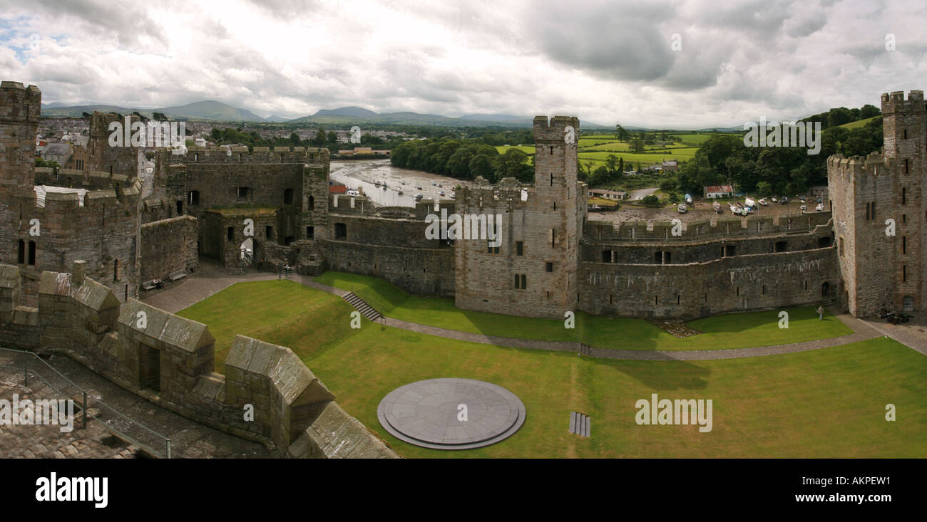 Aerial view of courtyard fortified stone walls towers embattlements of ...