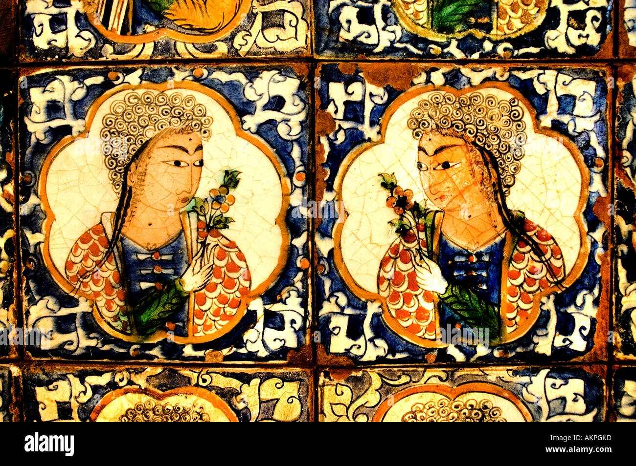 Iran 17th cent Iranian tile Palace face painting Stock Photo - Alamy