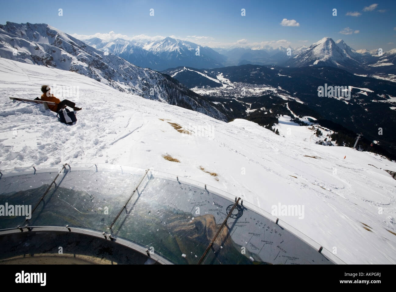 location map at the top of a high mountain in Seefeld, Austria with a ...