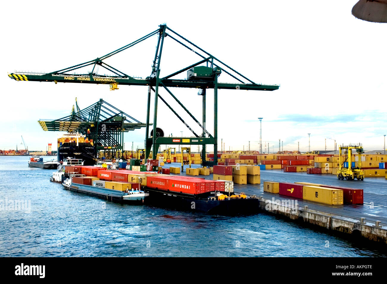 Antwerp Belgium Port Harbour container transport containers boat vessel ...
