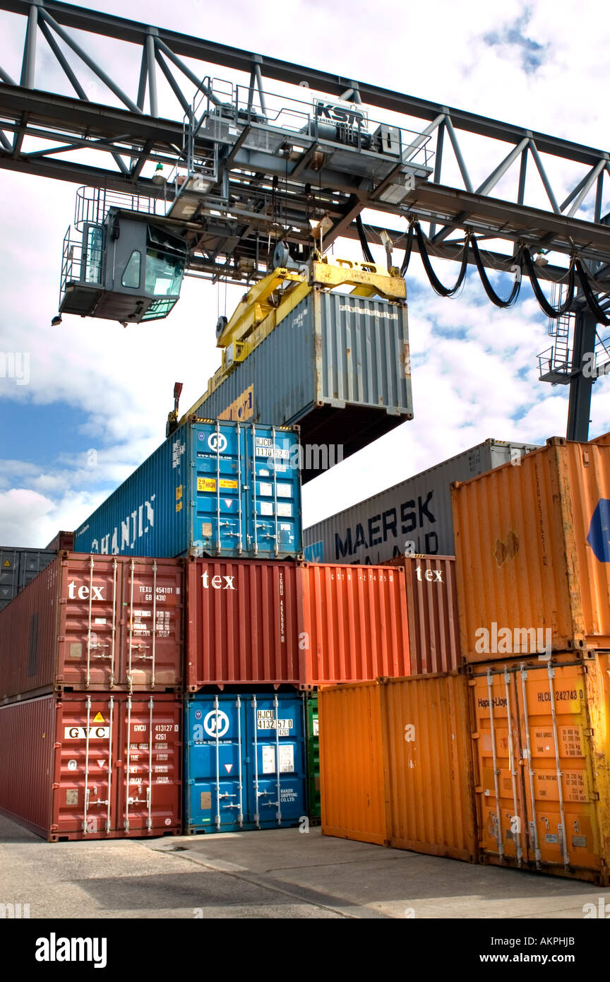 Rhine Germany container transport containers boat vessel german Stock ...