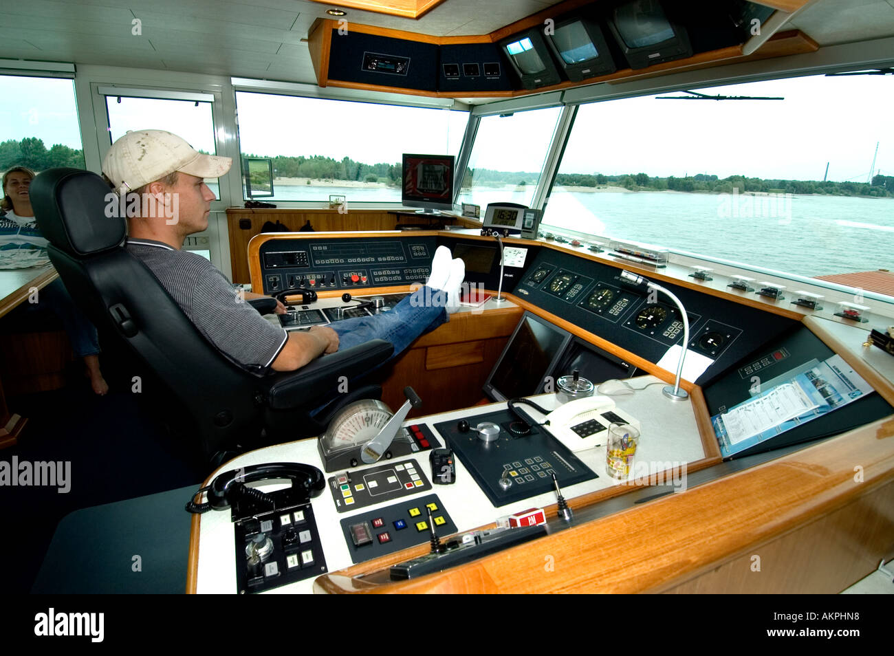Rhine Germany Netherlands Captain Boat Vessel Captain pilot house ...