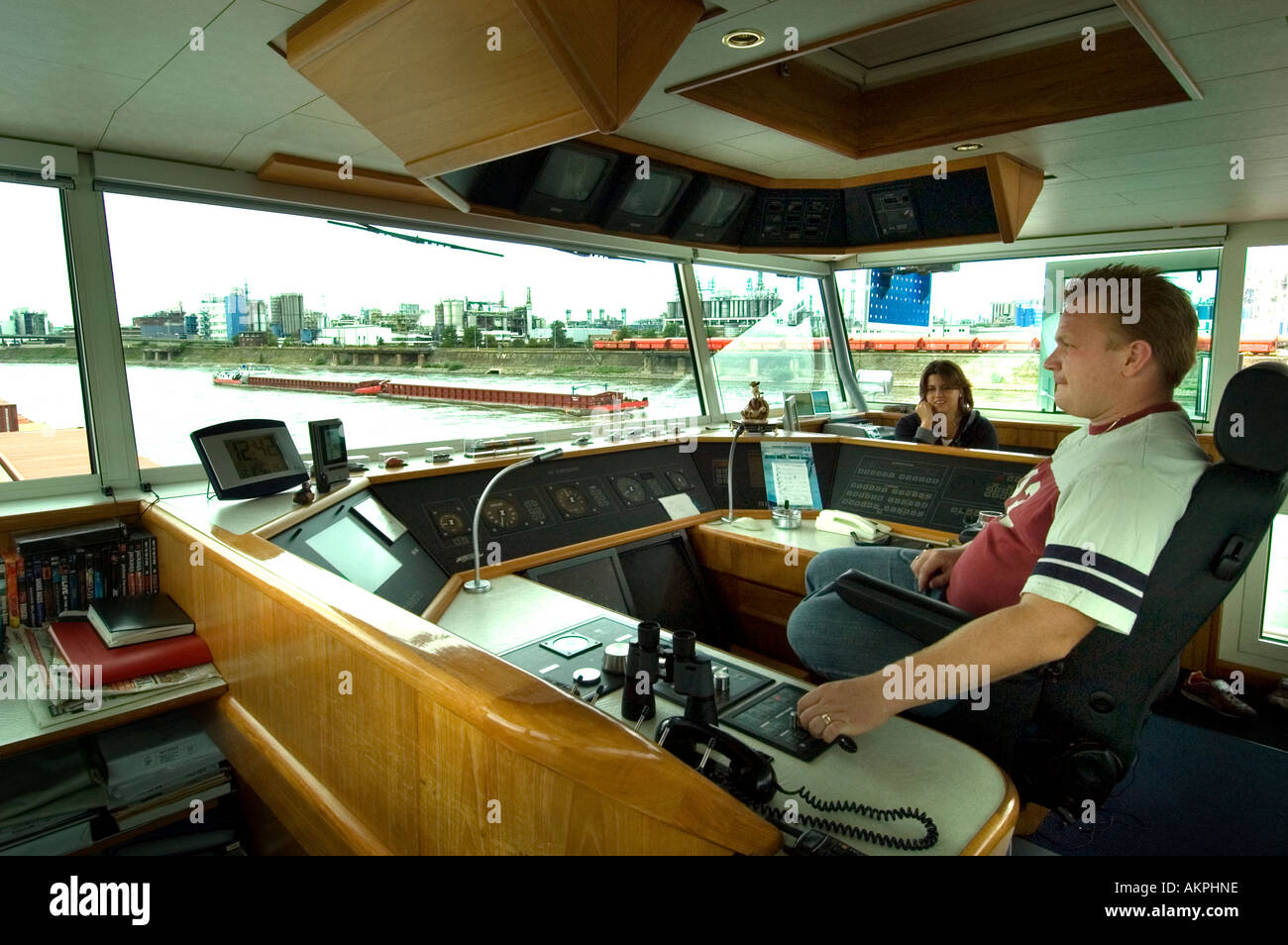 Rhine Germany Netherlands Captain Boat Vessel Captain pilot house ...