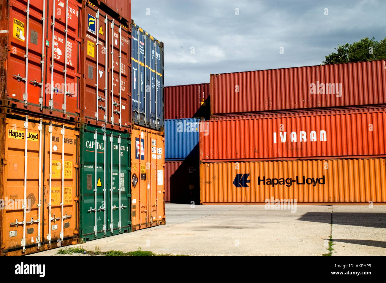 Rhine Germany port harbour container containers Stock Photo - Alamy