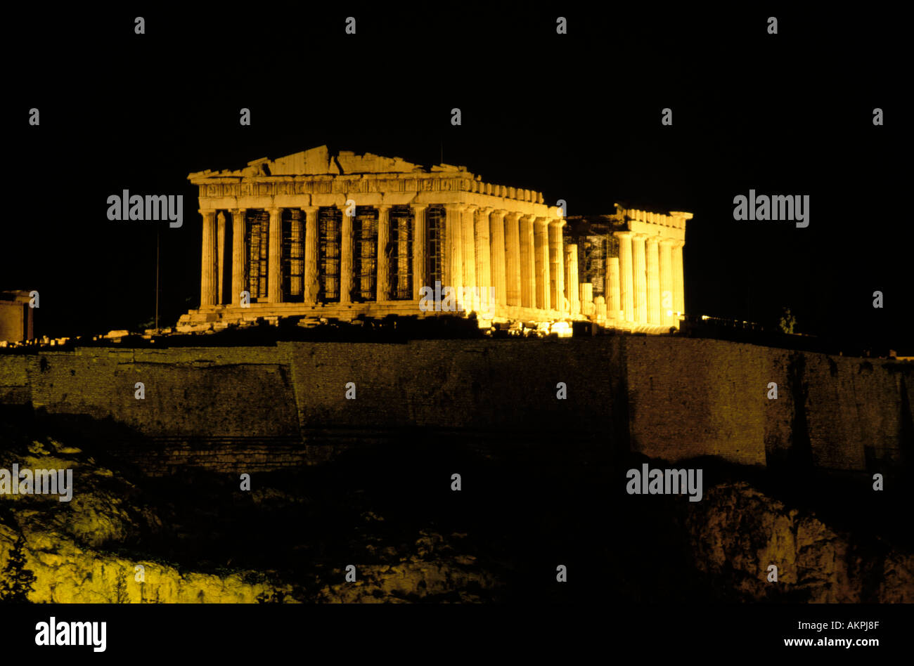 Athens Acropolis Parthenon temple by night Stock Photo - Alamy