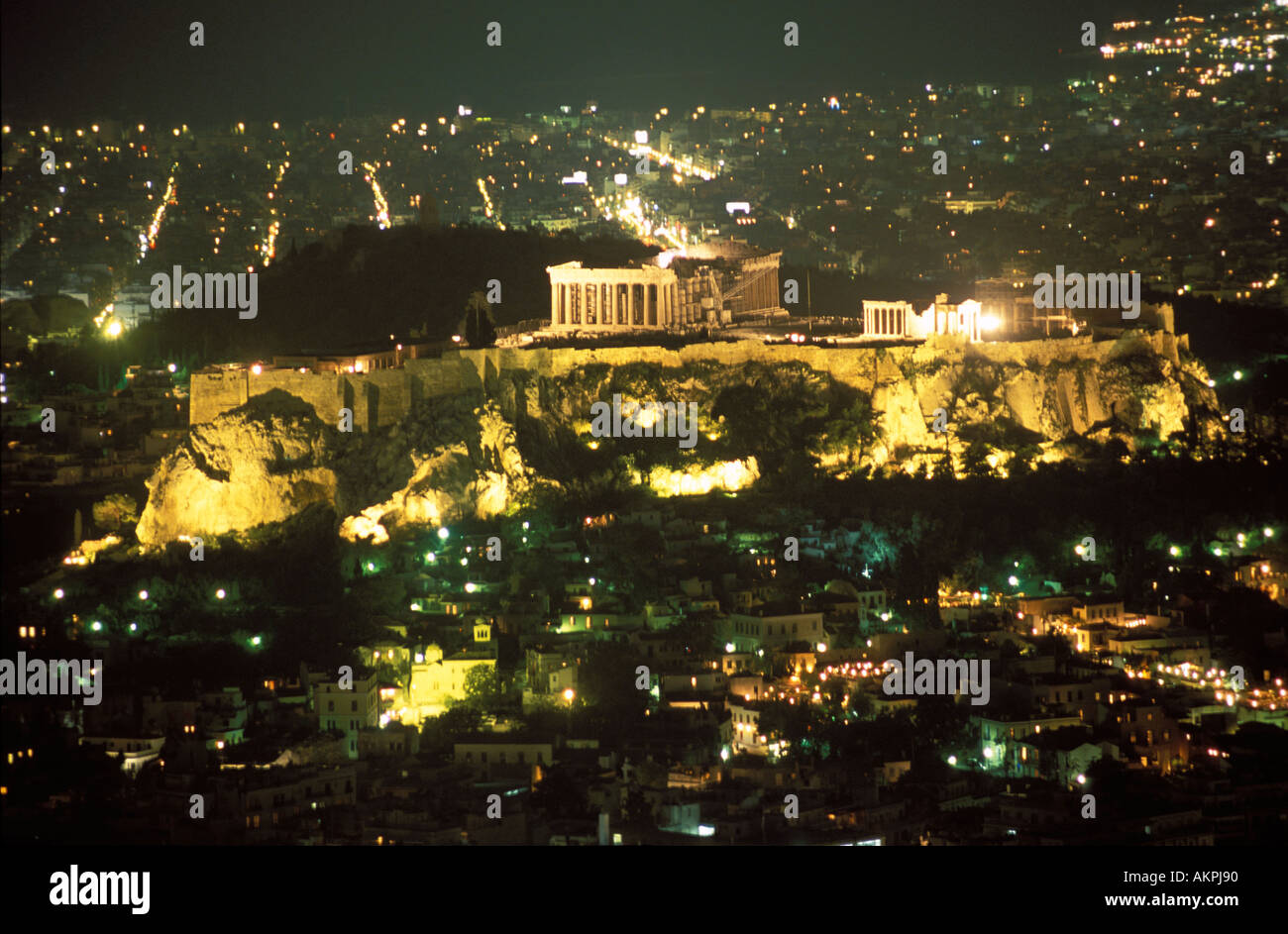 Athens Acropolis by night Stock Photo - Alamy