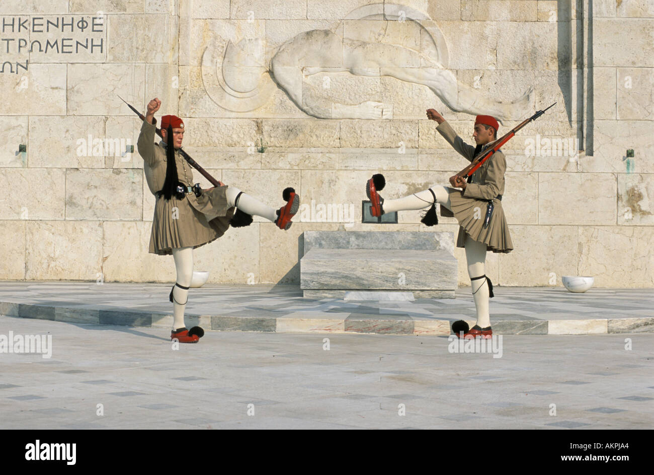 Athens Parliament Building changing of the guards evzones in kilts and ...