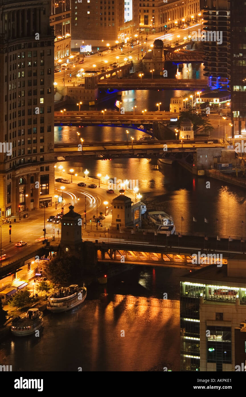 Chicago River and Bridges At Night Chicago Illinois Stock Photo - Alamy