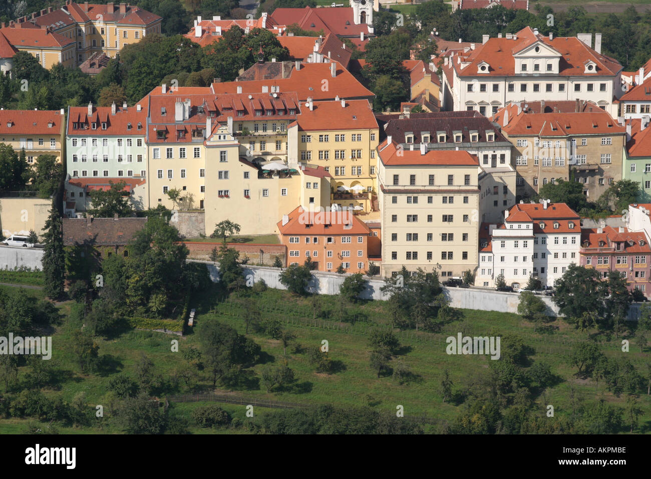 aerial view of buildings in mala strana and hradcany in prague from ...