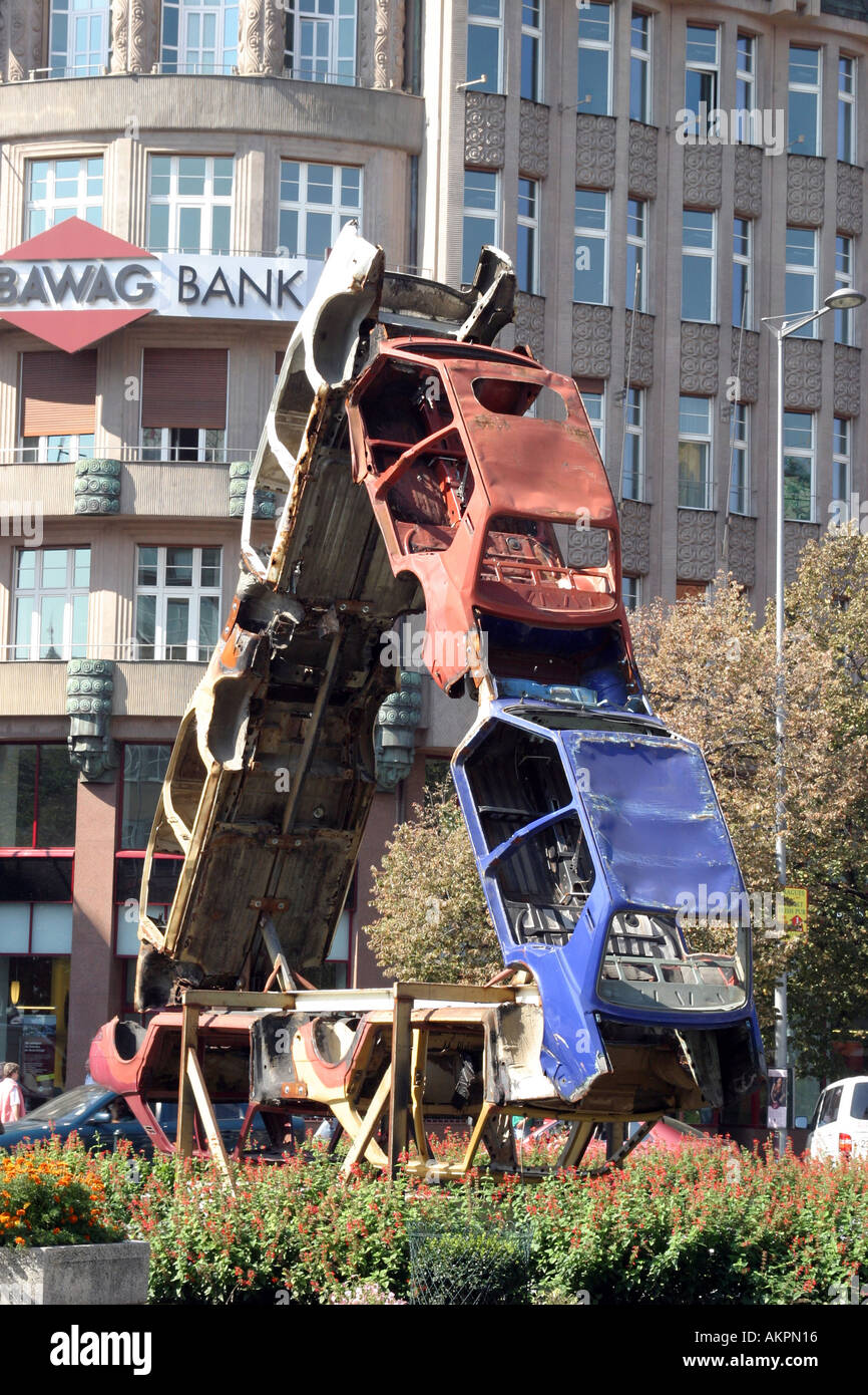 modern art destoryed cars piled on top of each other in the centre of ...