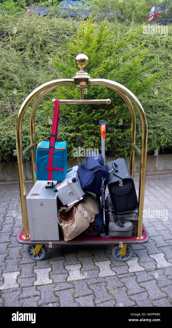 tourism, travel, gold-plated luggage van, baggage car with many ...