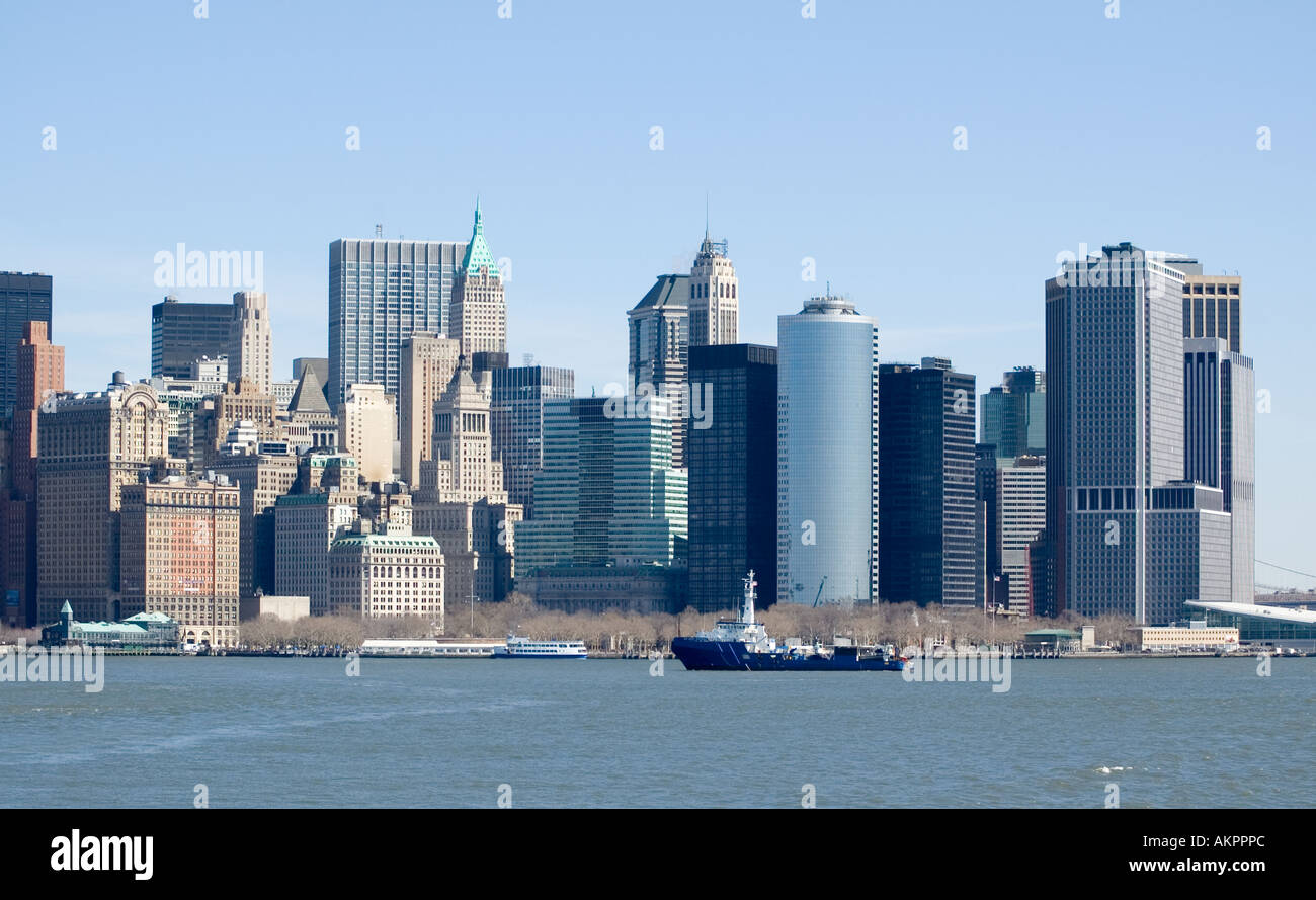 A view of Southern Manhattan from the Liberty Island ferry Stock Photo ...